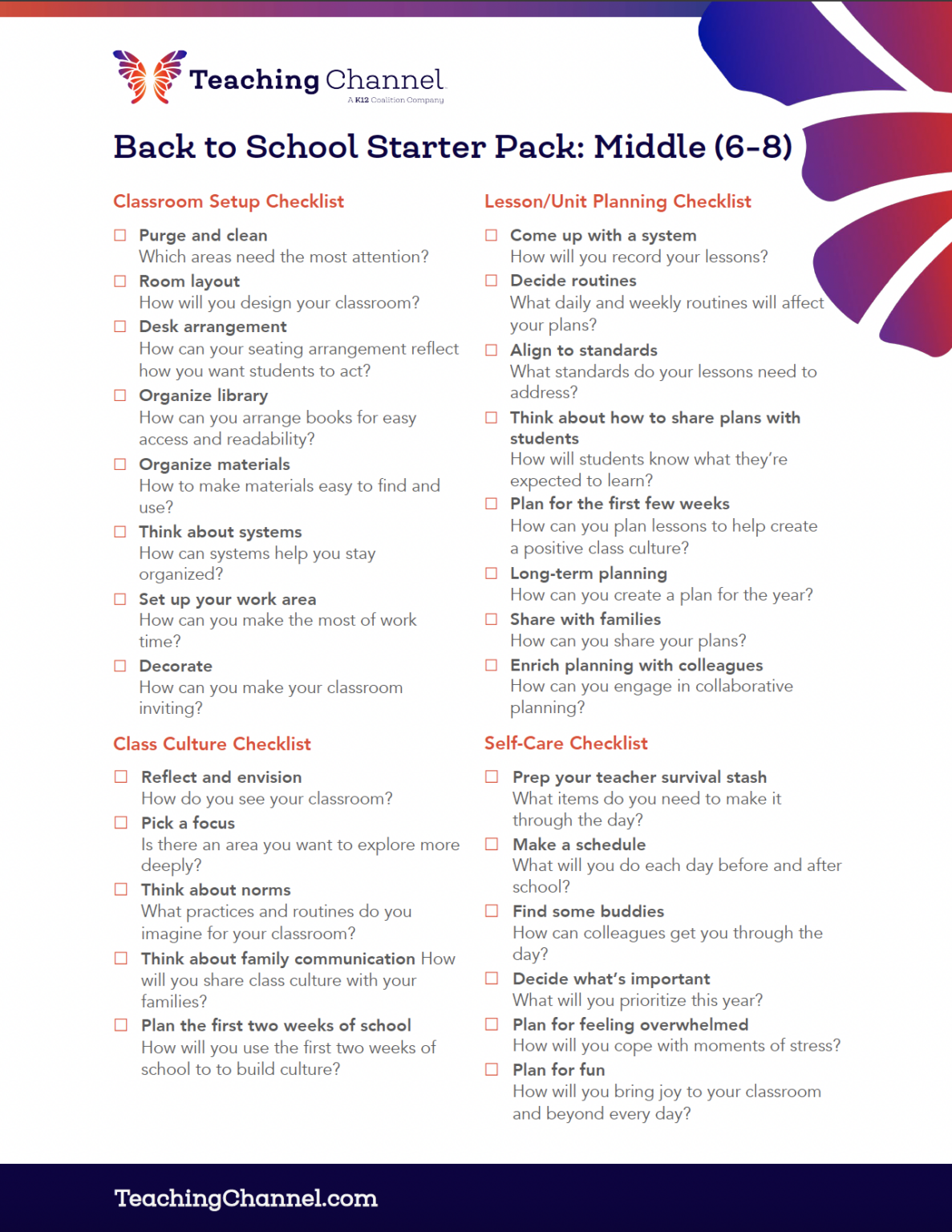 Back to School Starter Packs | Teaching Channel