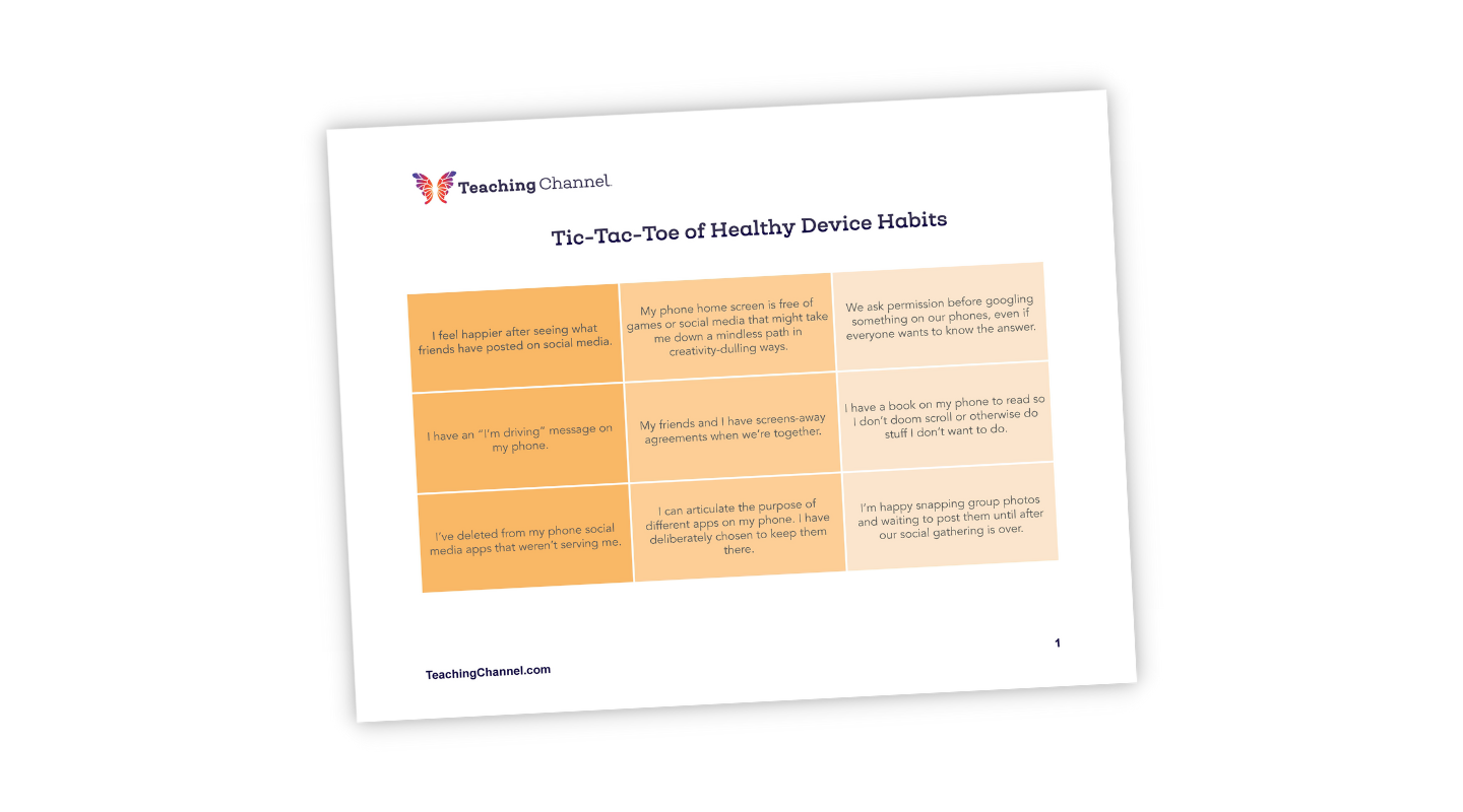 Tic-Tac-Toe of Healthy Device Habits | Teaching Channel
