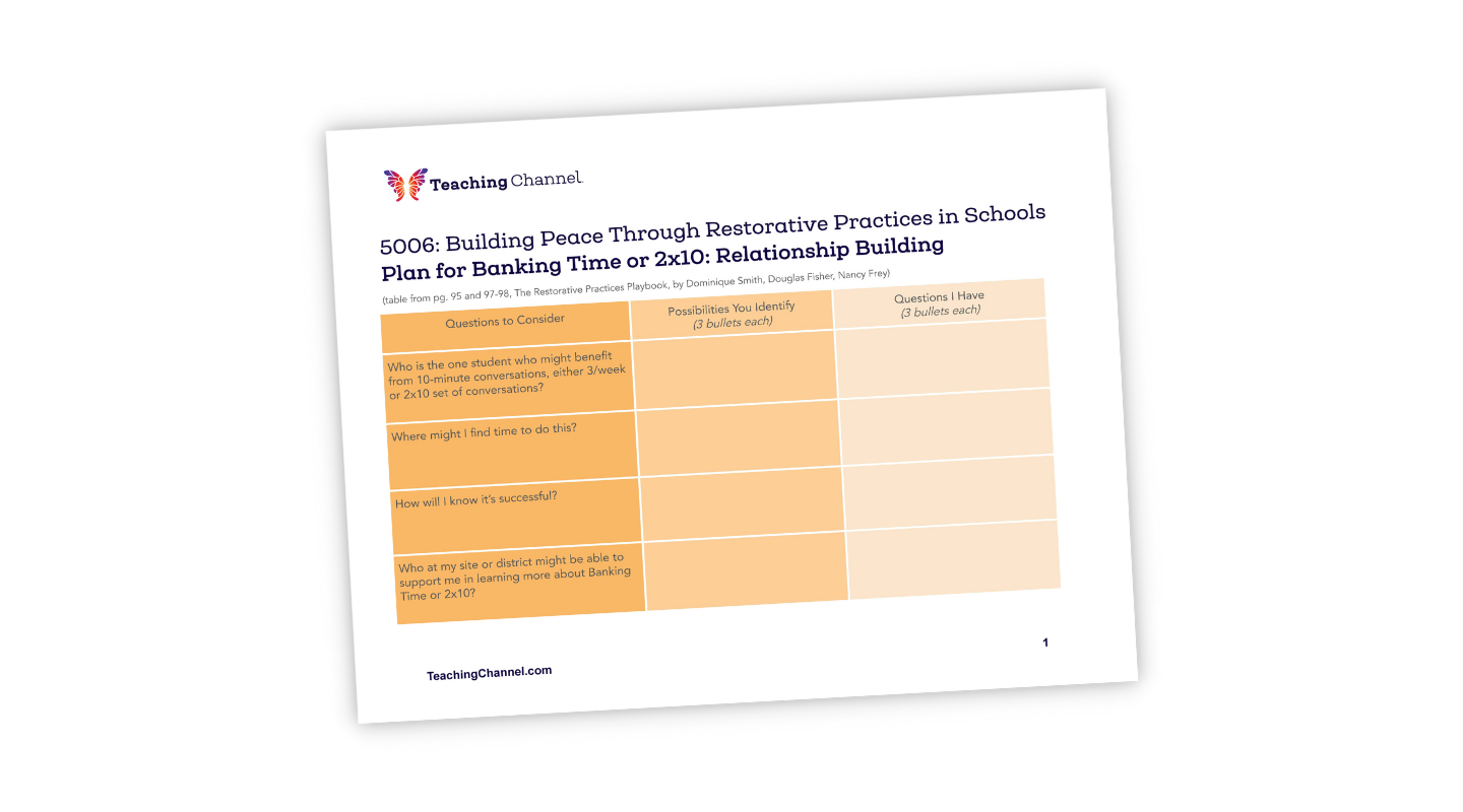 Plan for Banking Time or Relationship Building | Teaching Channel