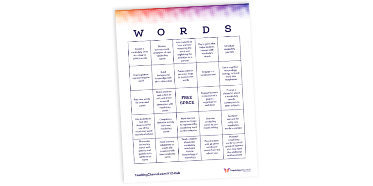 Vocabulary Practice with Words BINGO | Teaching Channel